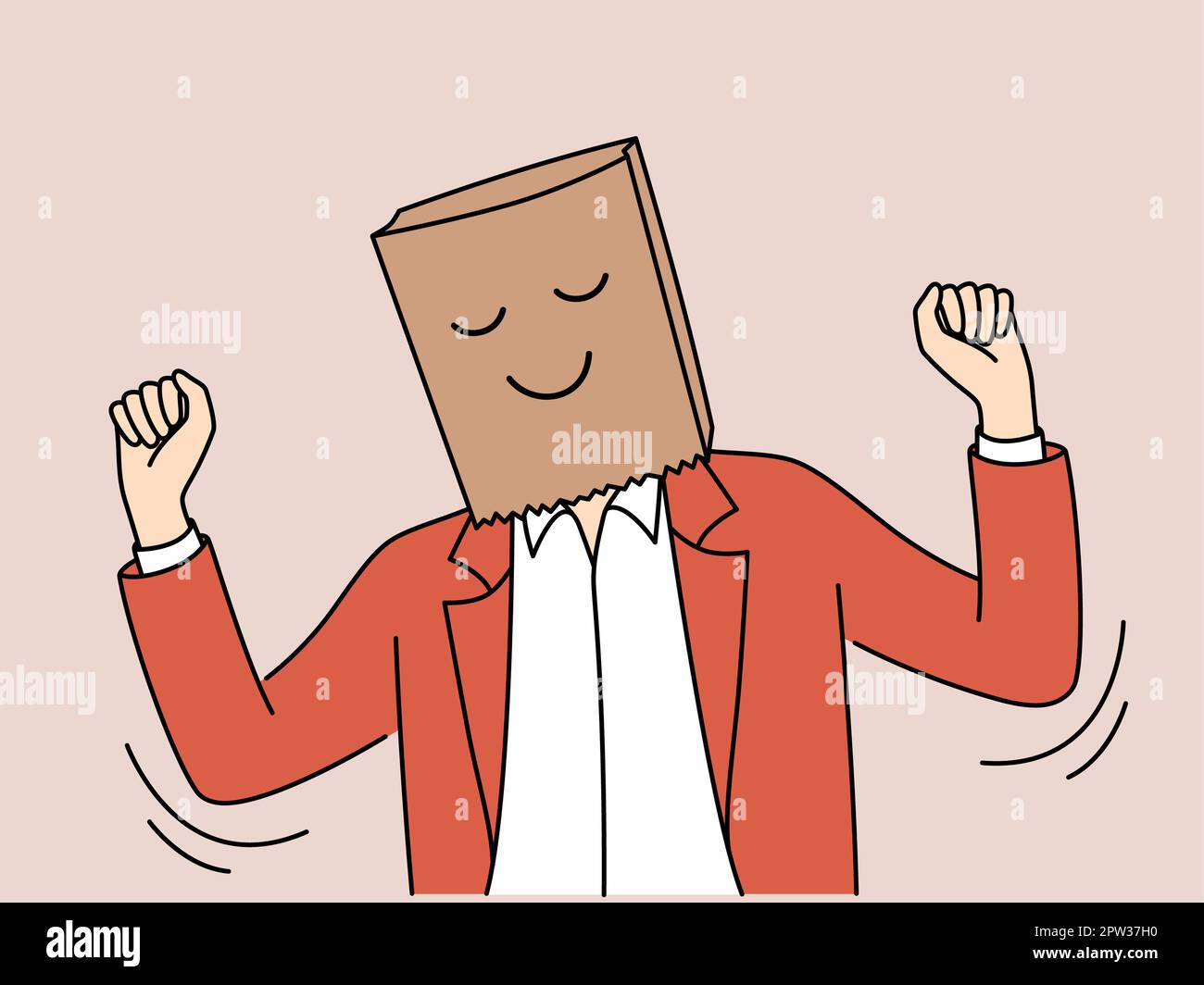 Businessman with carton bag on head showing happy face or emotion. Male ...