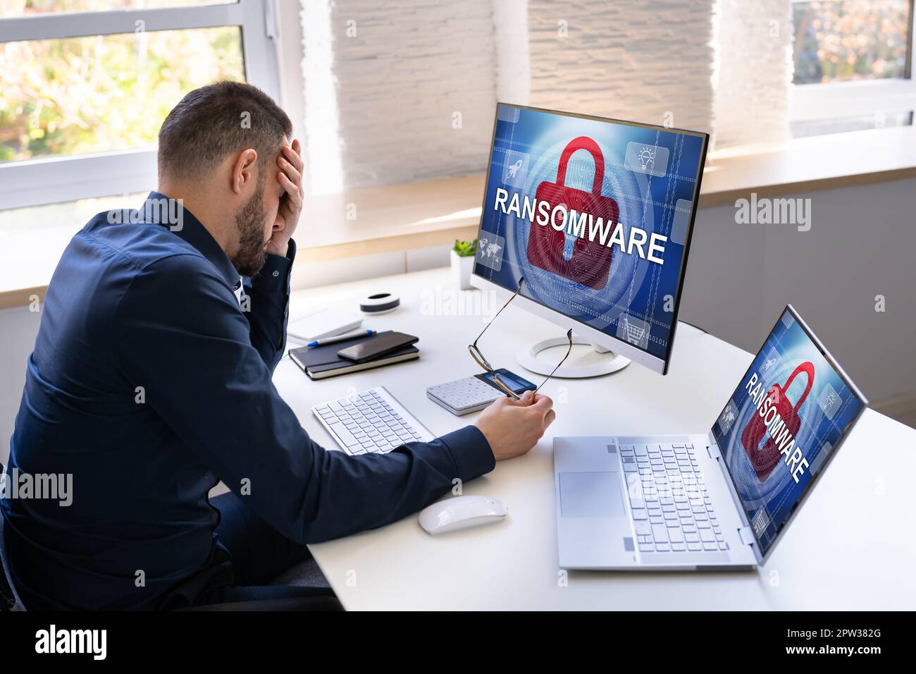Ransomware Cyber Attack Showing Personal Files Encrypted Screen Stock ...
