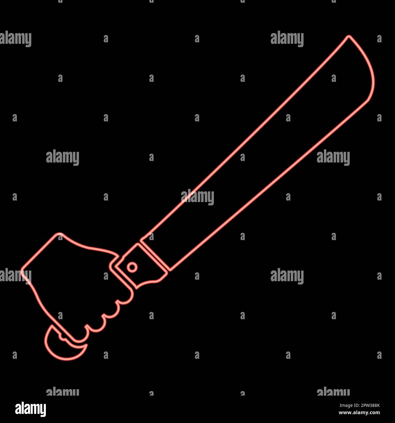 Neon machete in hand in use Arm Big knife red color vector illustration ...