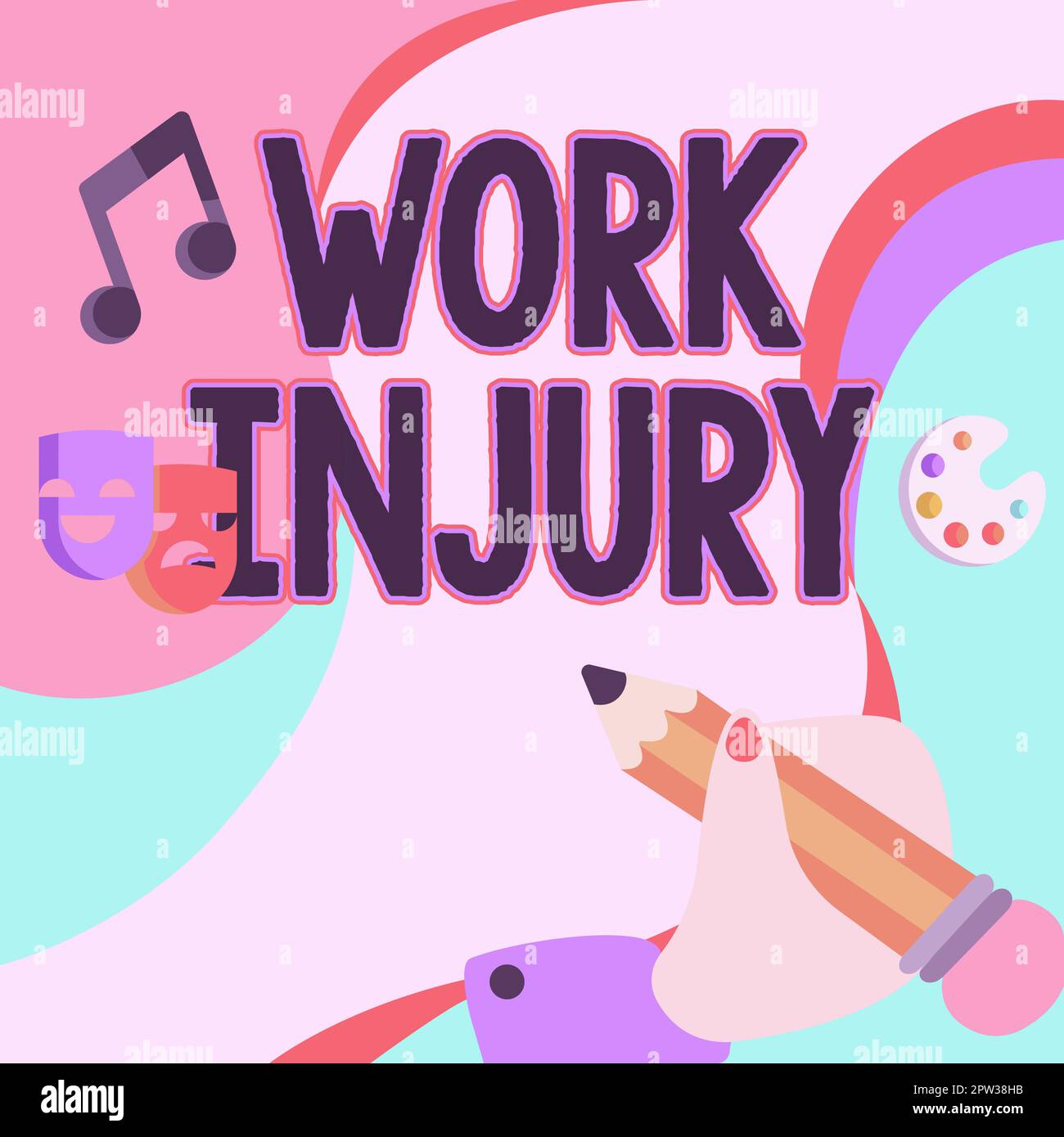 Hand writing sign Work Injury, Word Written on an accident occurred as ...