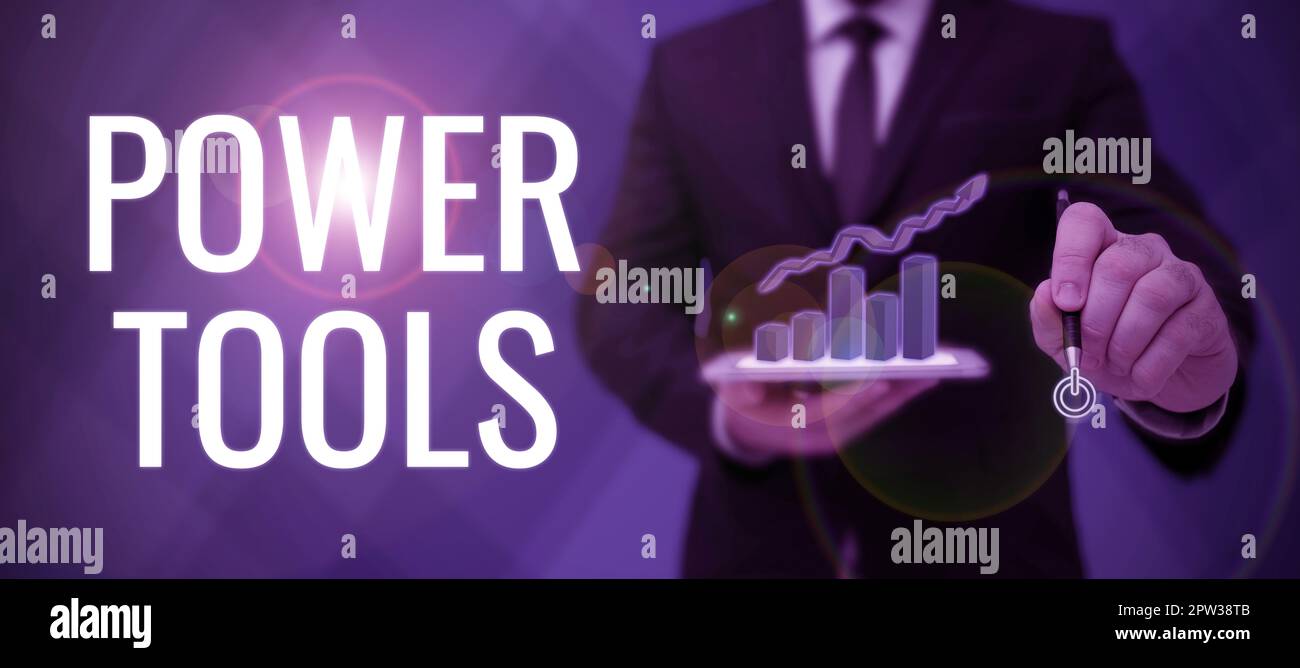 Text sign showing Power Tools, Word for tools powered by an electric ...