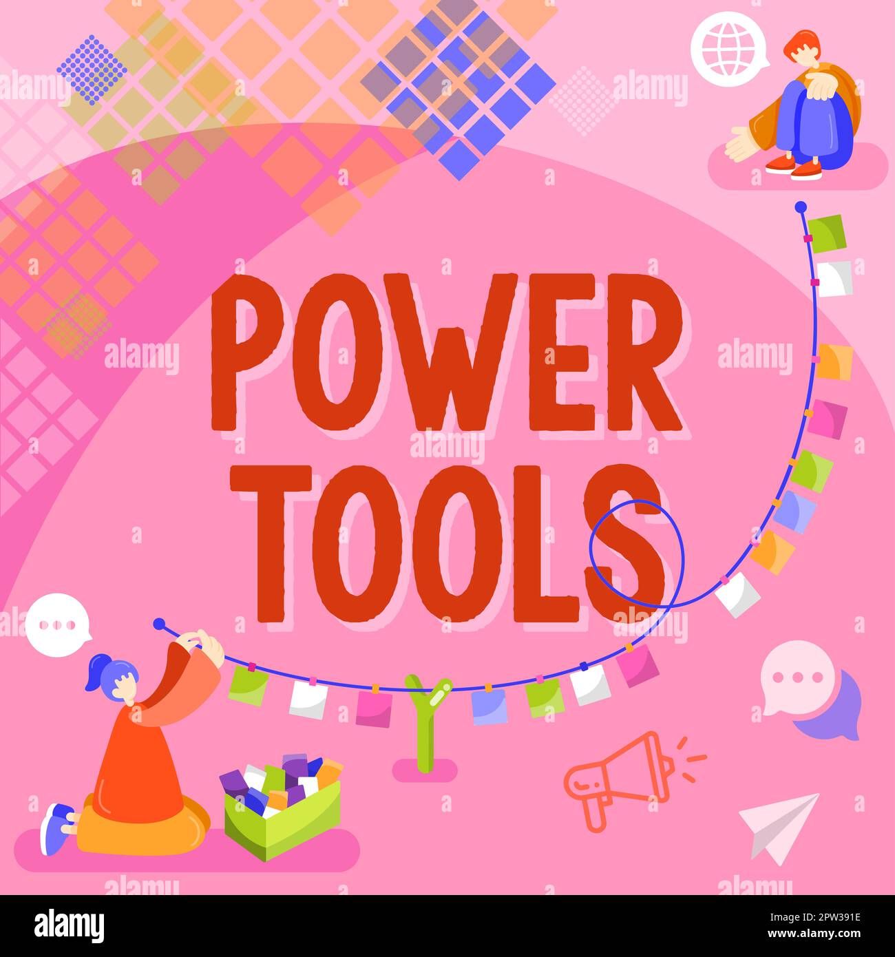 Writing displaying text Power Tools, Concept meaning tools powered by ...