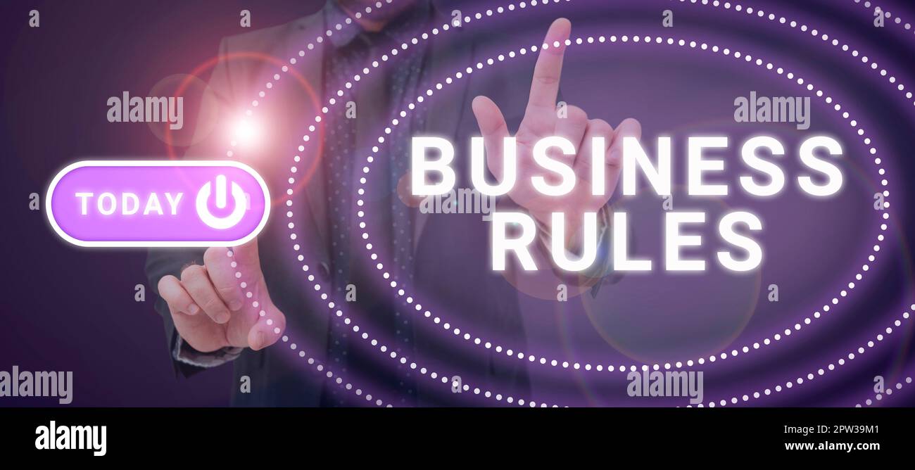 Sign displaying Business Rules, Conceptual photo the principles which ...
