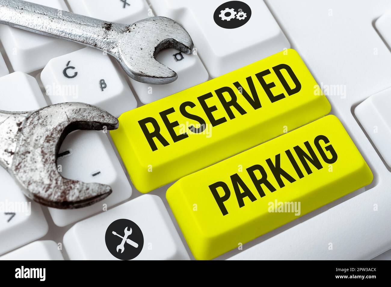 Text sign showing Reserved Parking, Business concept parking spaces ...