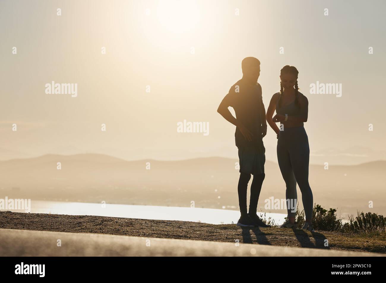 Fitness watch, sun and exercise couple check interactive ui screen for ...