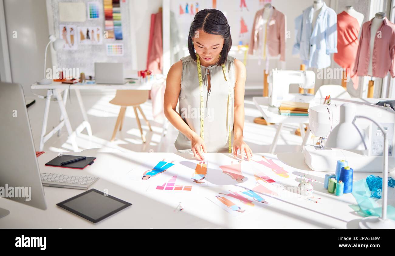 Designer, woman and choice of sample for fashion, style and design in ...