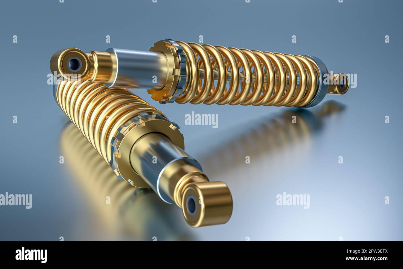 gold car shock absorbers. 3d render Stock Photo - Alamy