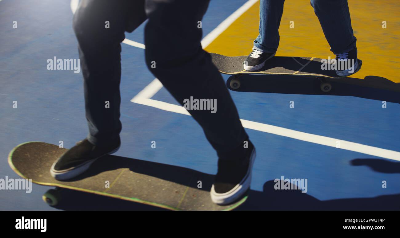 Falling off is never an option. two unrecognizable men doing tricks on ...