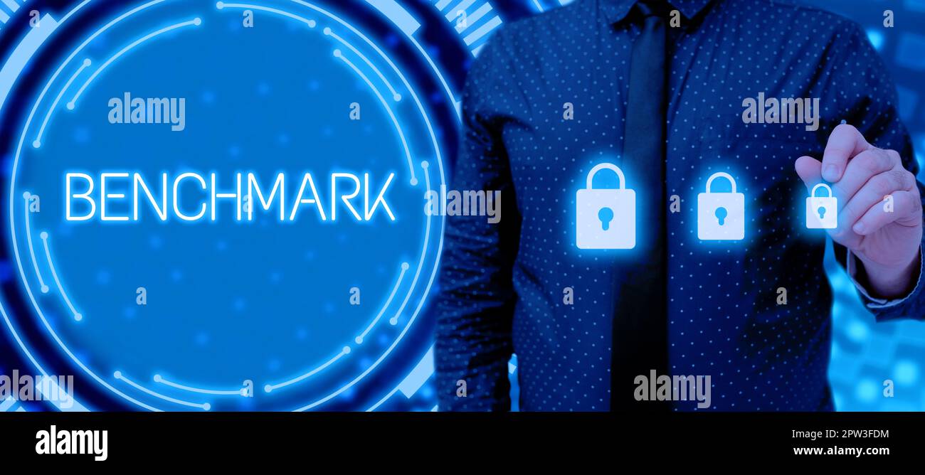 Hand writing sign Benchmark, Business showcase something that serves as ...