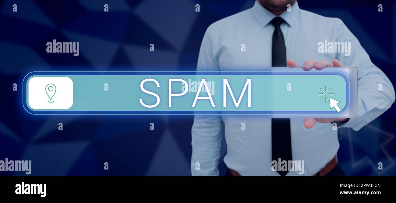 Writing displaying text Spam, Concept meaning unsolicited usually ...