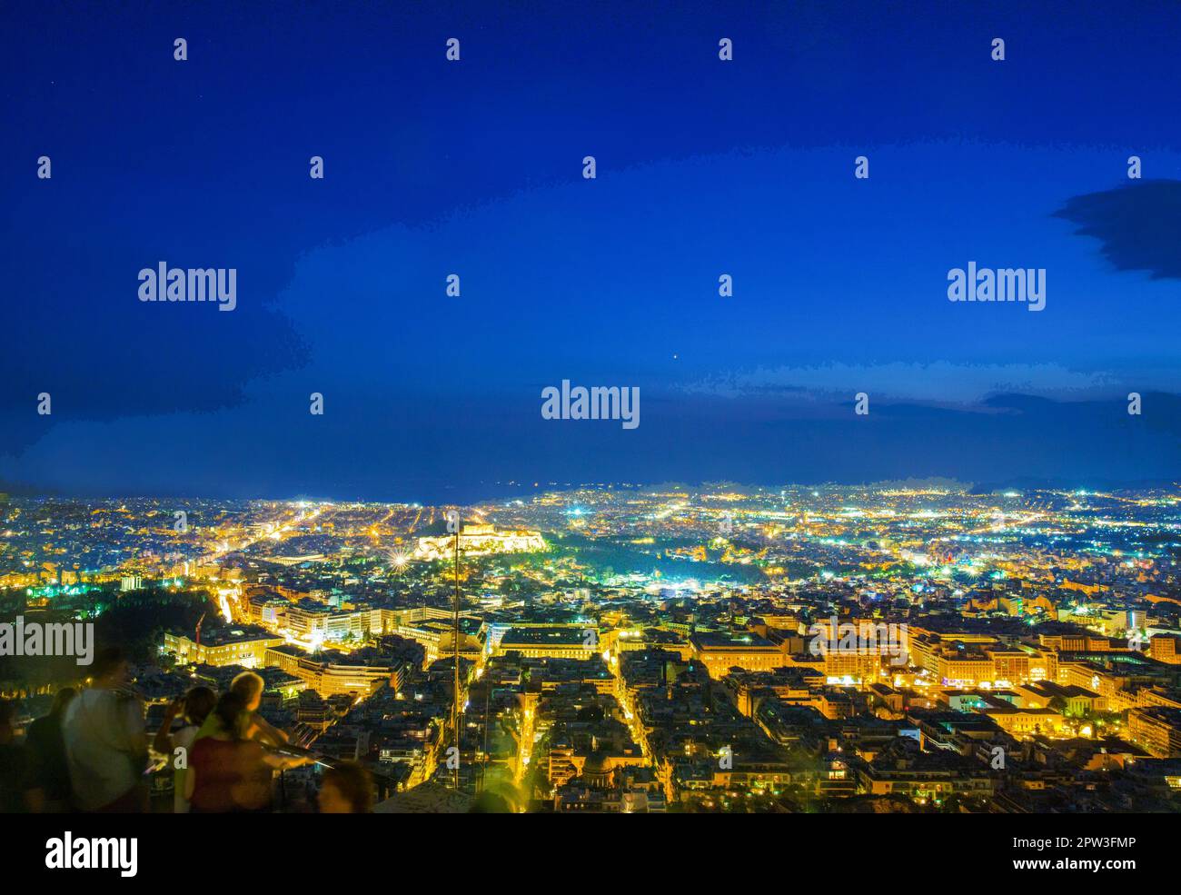 Idyll night view on southern part of Athens and sunset in Greek capital ...