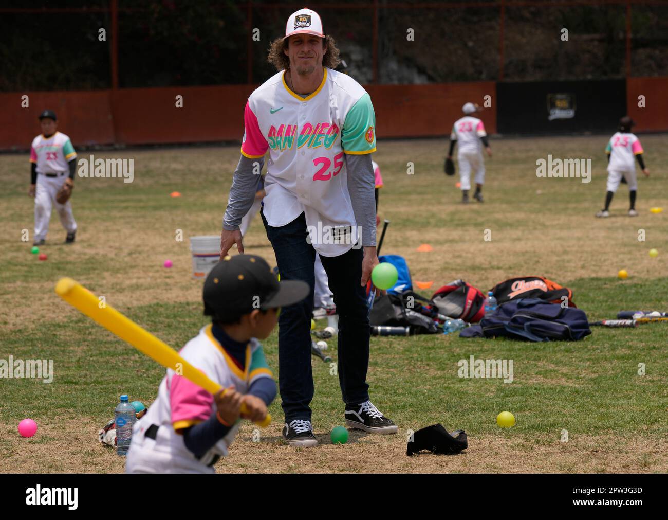 San Diego Padres pitcher Tim Hill takes part in a Little League ...