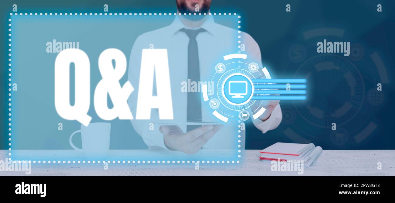 Text showing inspiration Q A, Business showcase defined as questions ...