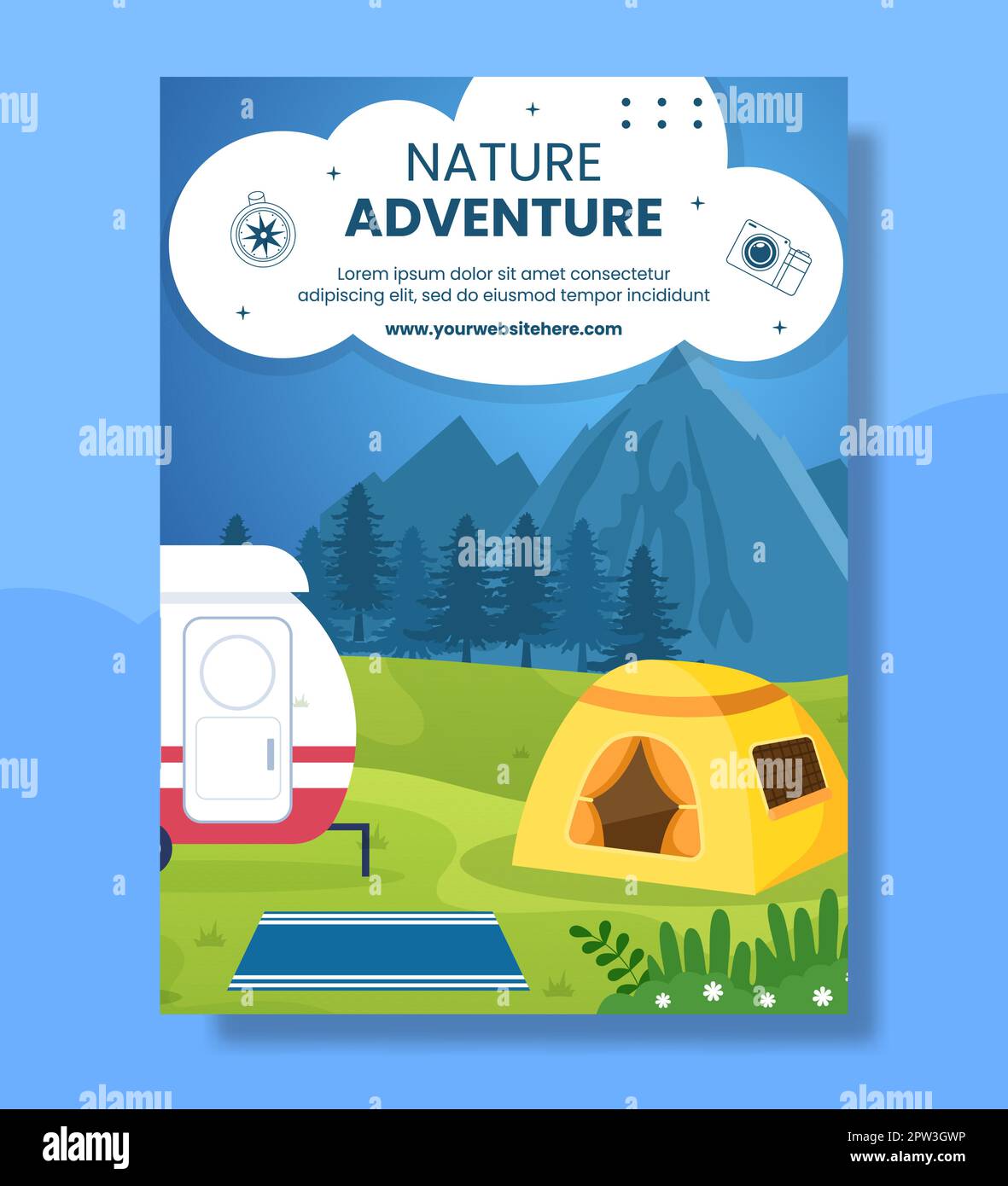 Nature Adventure or Vacation Poster Flat Cartoon Hand Drawn Templates ...