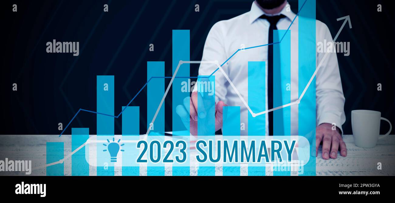 Hand writing sign 2023 Summary, Business approach summarizing past year ...