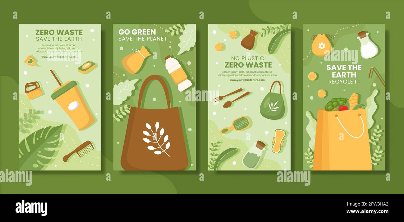 Zero Waste Social Media Storied Flat Environment Cartoon Hand Drawn ...