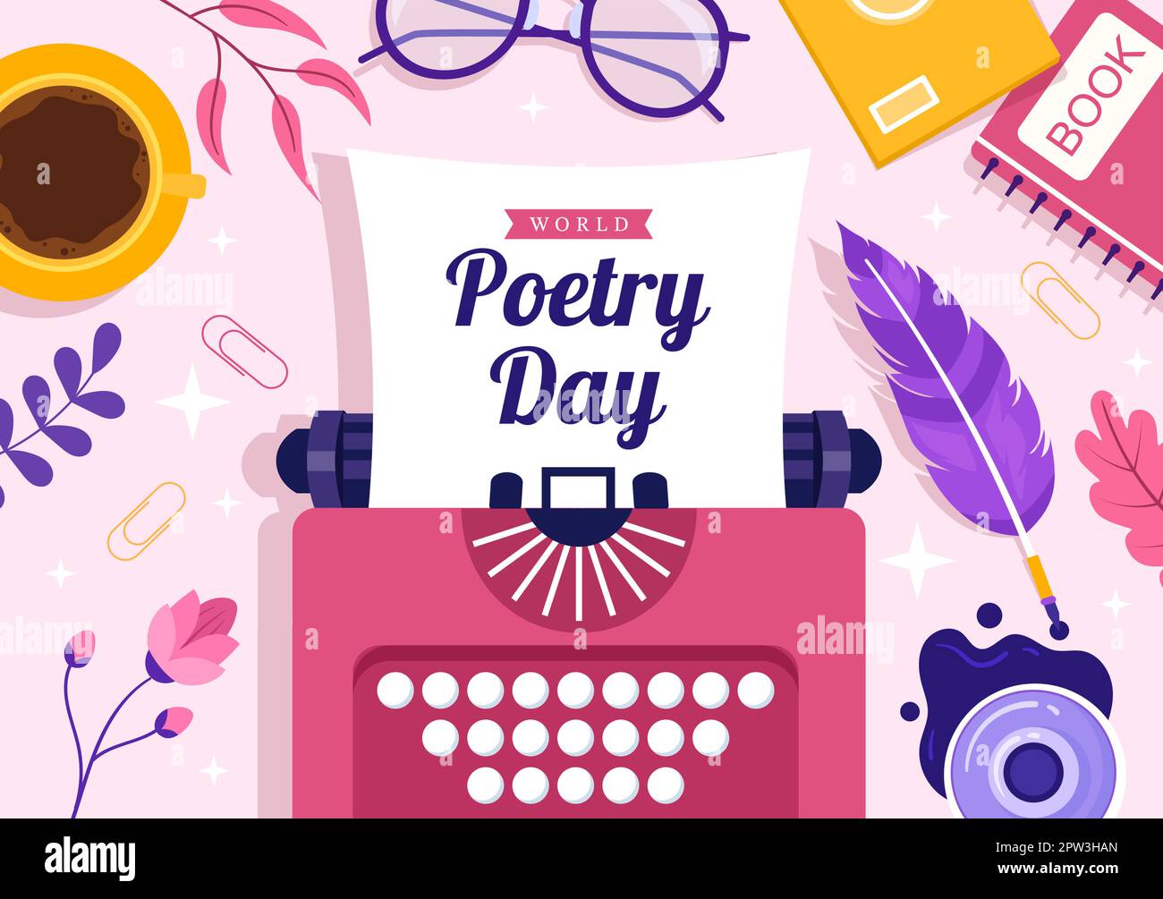 World Poetry Day on March 21 Illustration with a Quill, Paper or ...