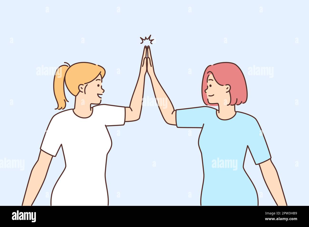 Smiling girl give high fives celebrate success Stock Vector Image & Art ...