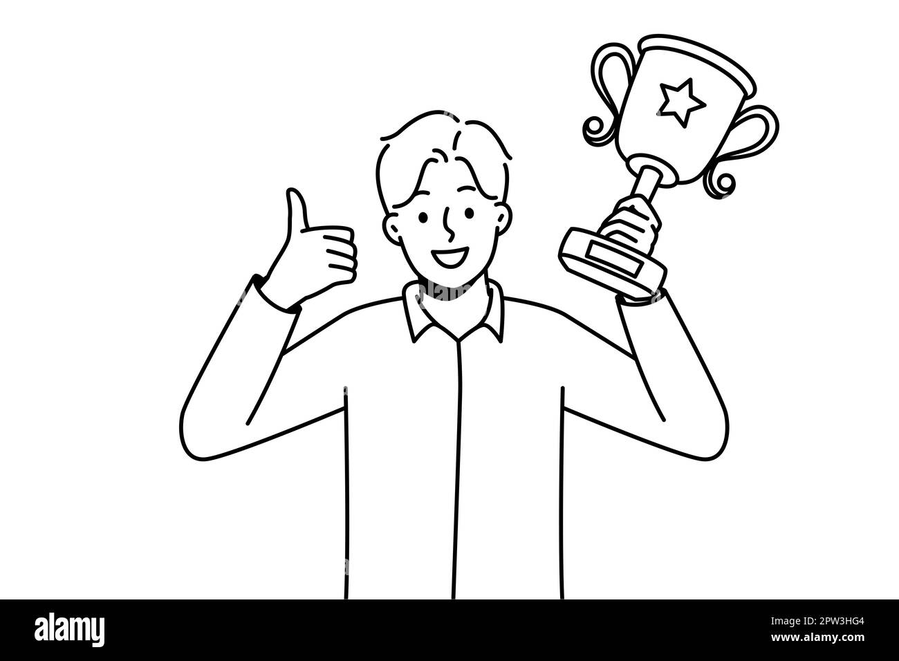 Overjoyed Young Man With Gold Prize In Hands Celebrate Win Smiling