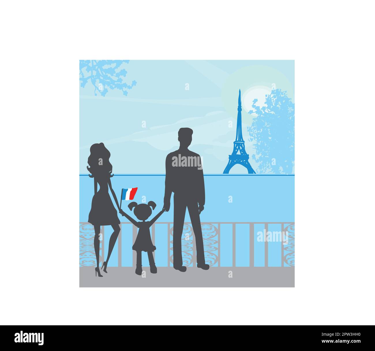 silhouette of a happy family visiting Paris Stock Vector Image & Art ...