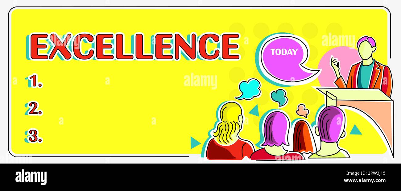Text caption presenting Excellence, Word Written on standard of ...
