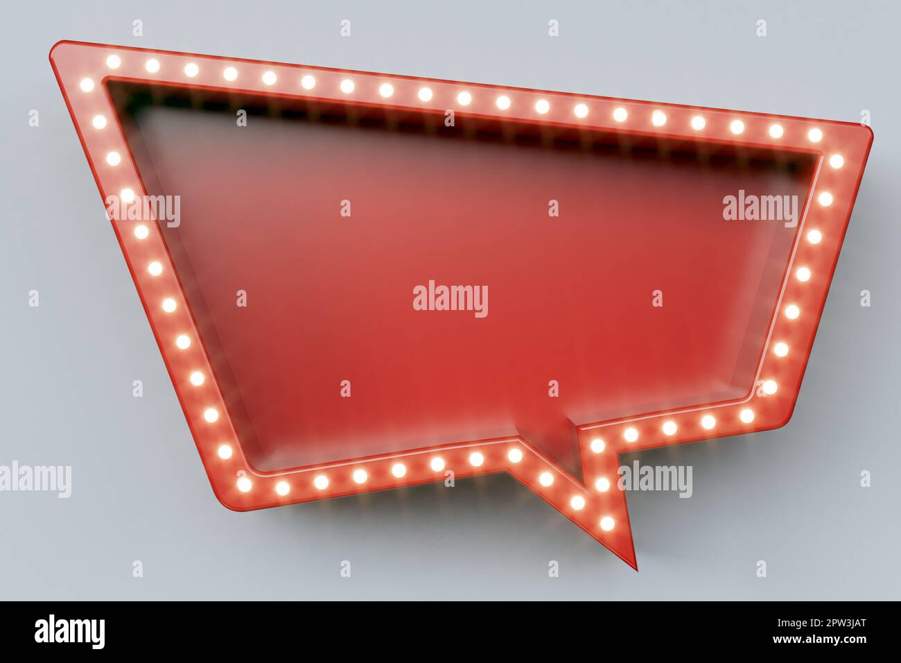 Red retro billboard as uneven speech bubble shape with glowing neon ...