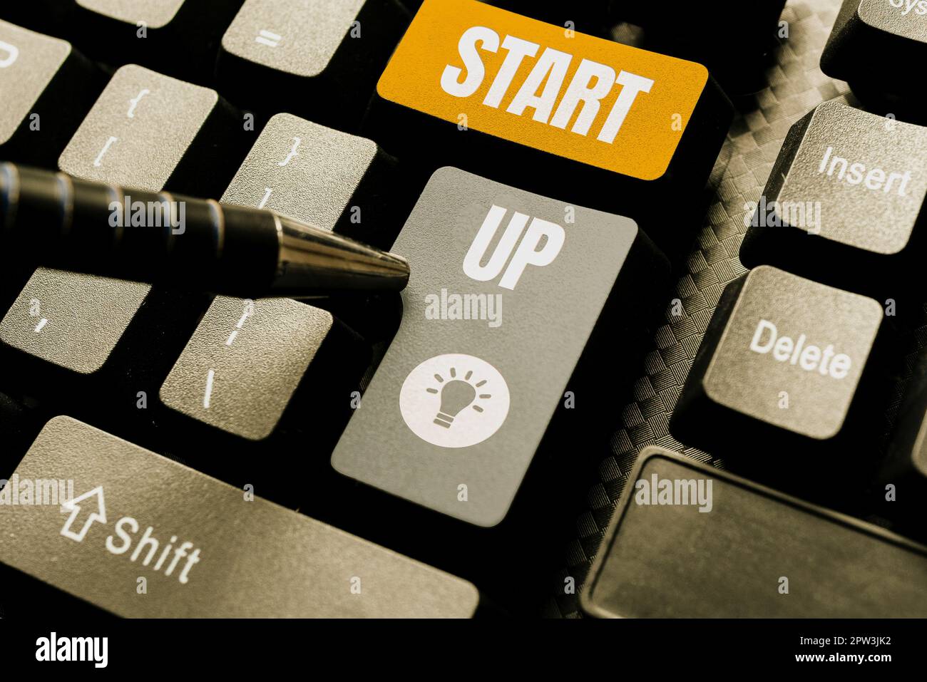 Hand writing sign Start Up, Business concept in the early process of ...