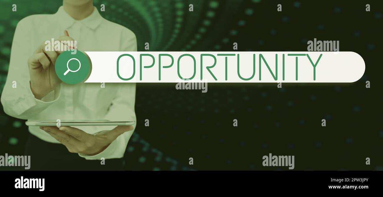 Text caption presenting Opportunity, Word for an opportunity allowing ...