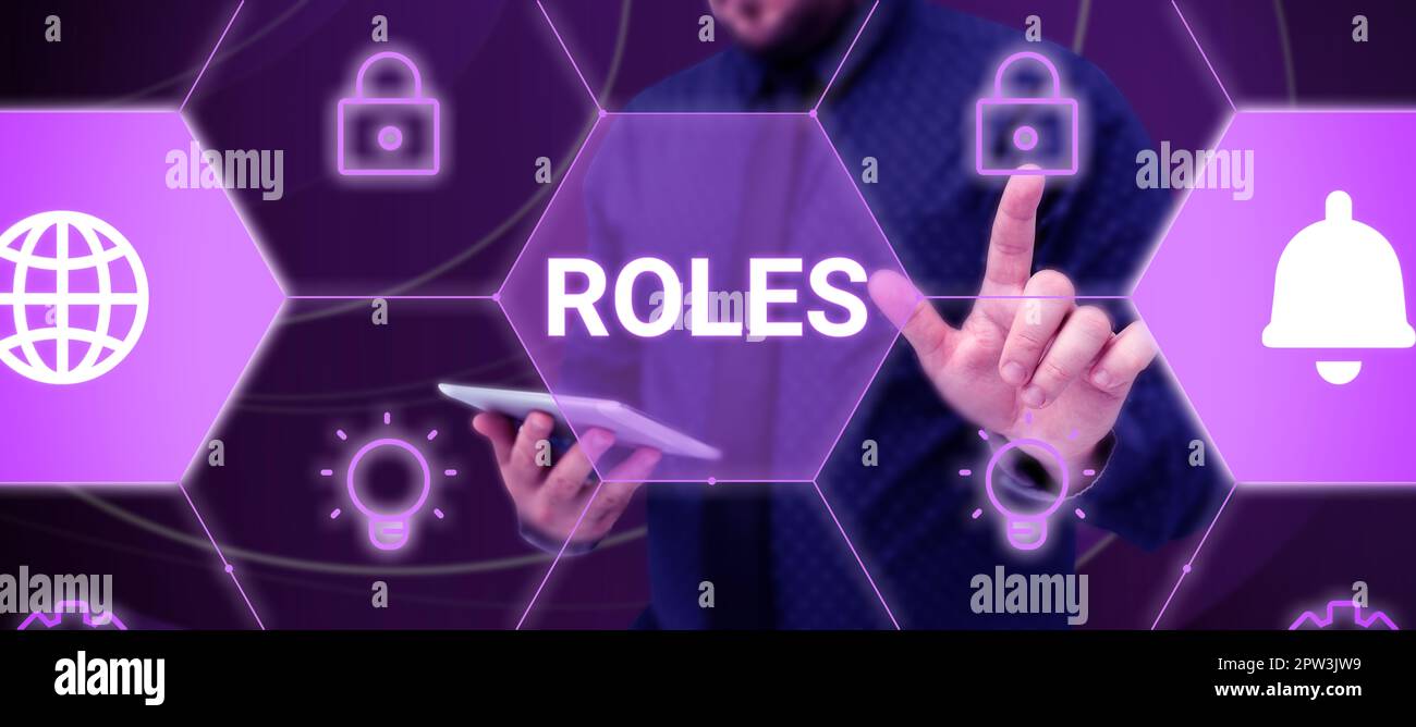 Text showing inspiration Roles, Concept meaning part played by person ...