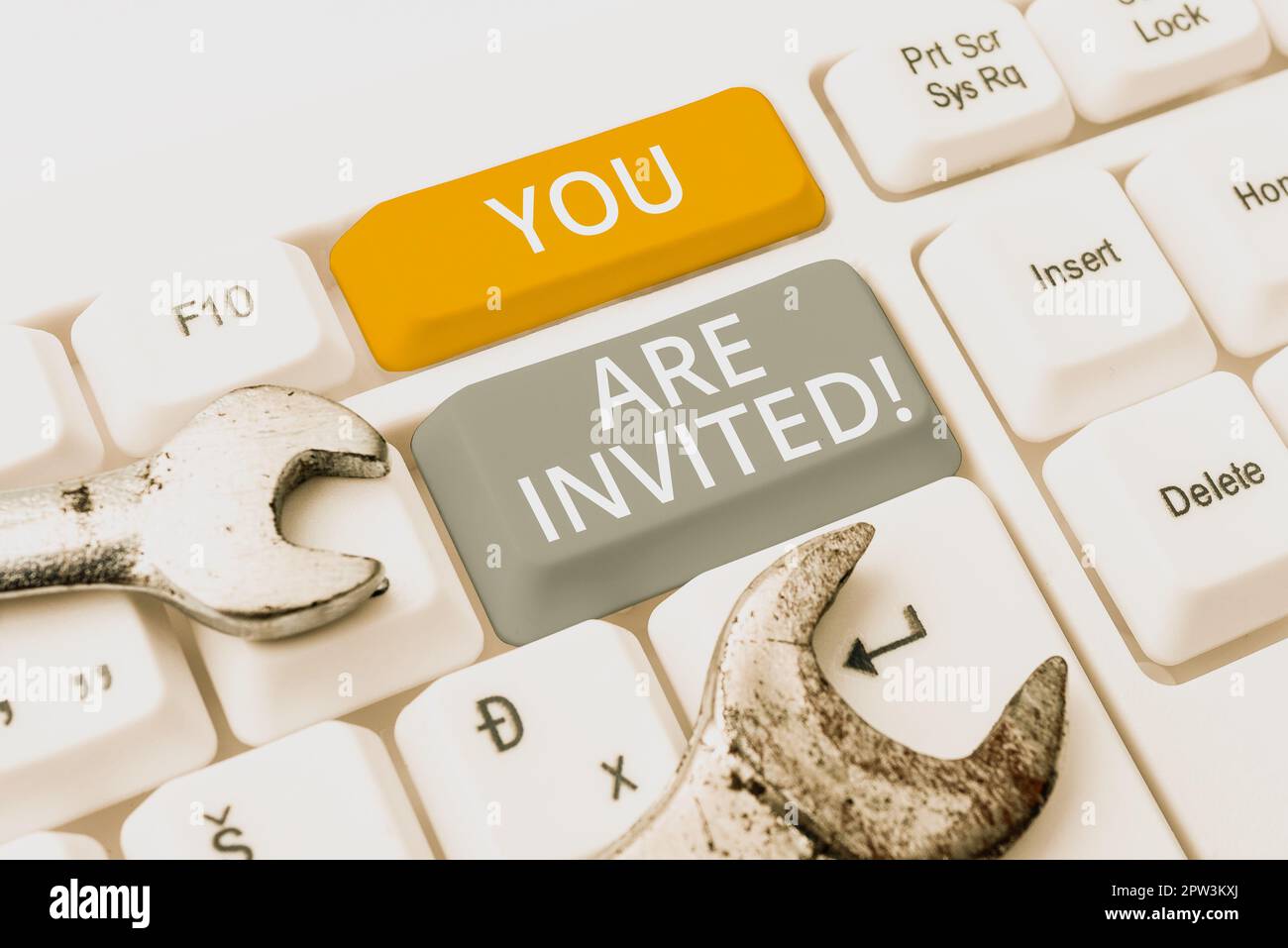 Text caption presenting You Are Invited, Word Written on Receiving and ...