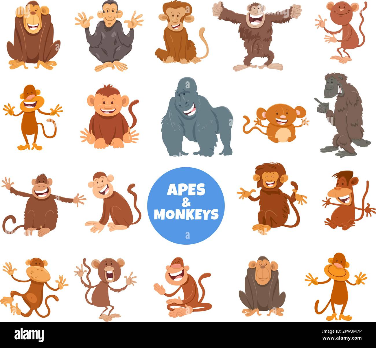cartoon apes and monkeys animal characters big set Stock Vector Image ...
