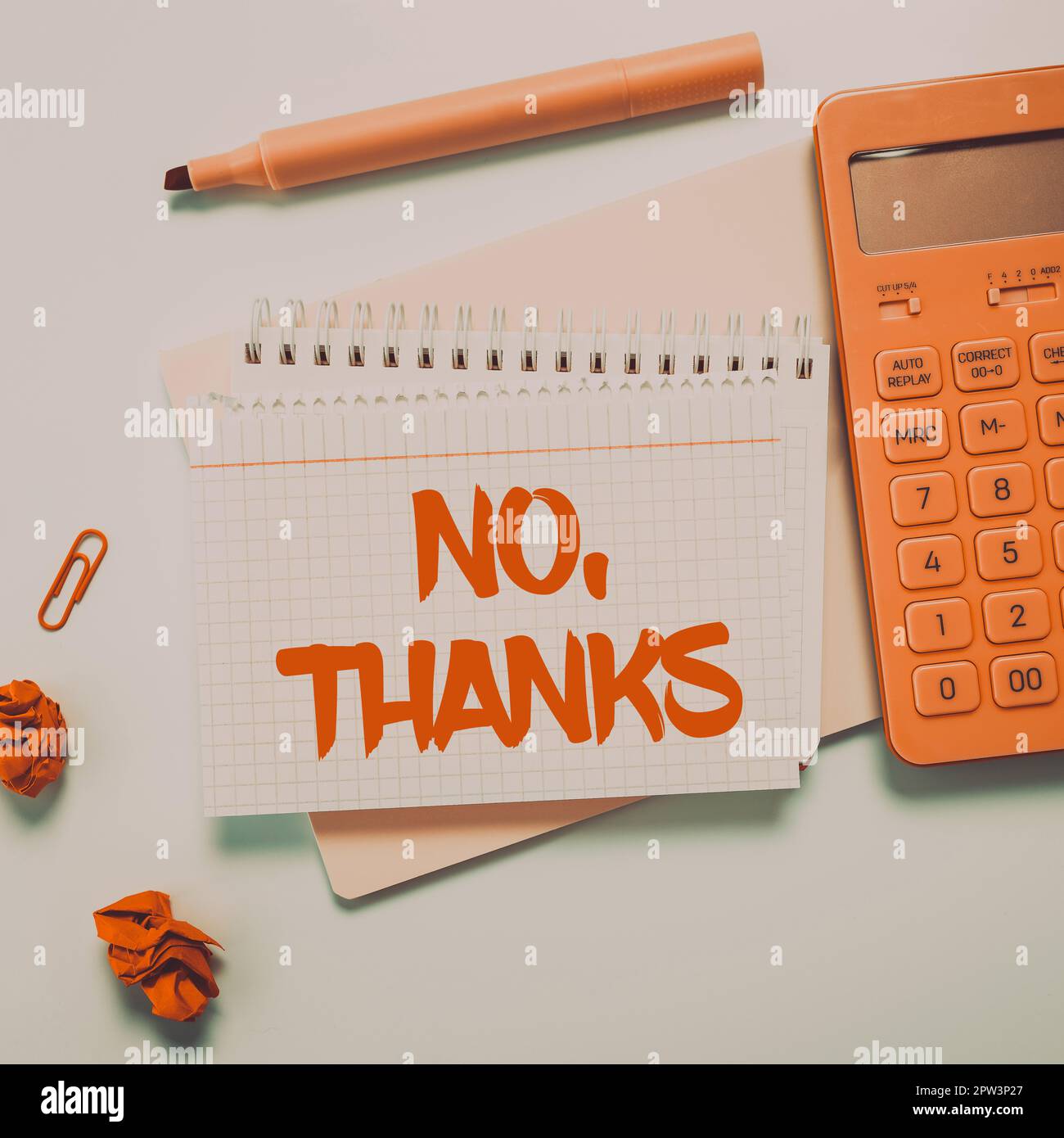 Writing displaying text No, Thanks, Business overview Answering ...