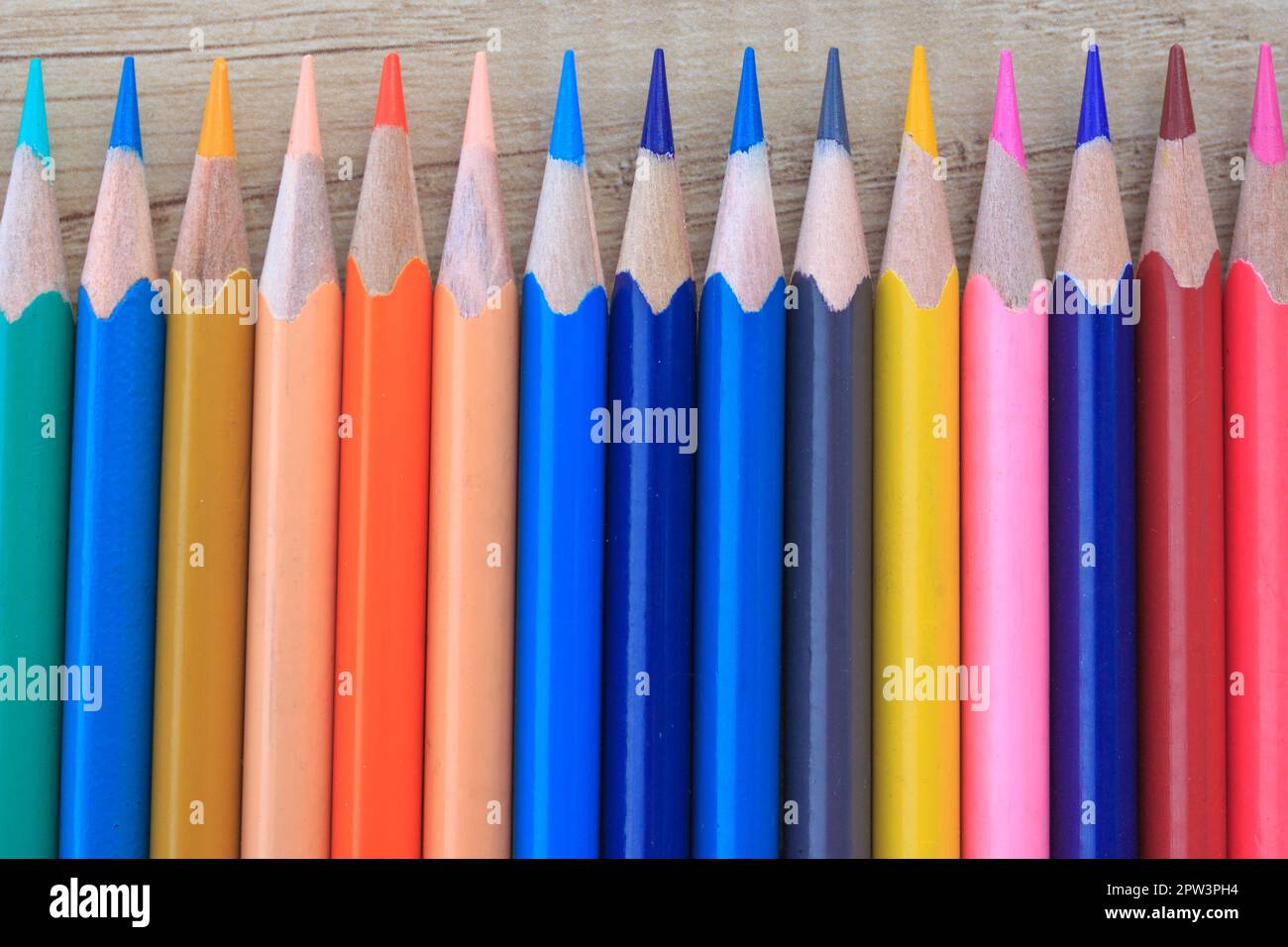 Sharply sharpened various colorful wooden pencils close-up Stock Photo - Alamy