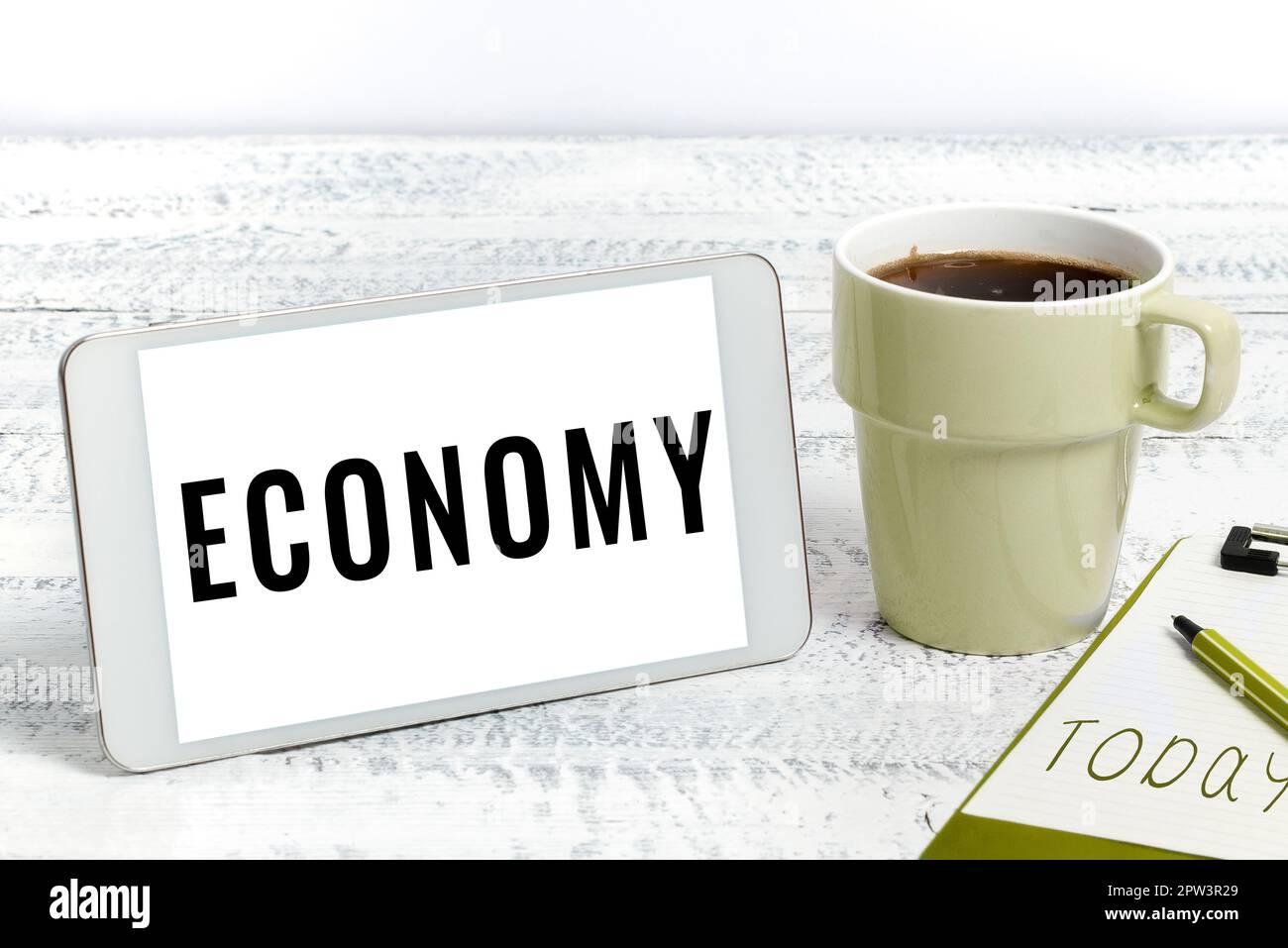 Conceptual display Economy, Word Written on the system of how money is ...