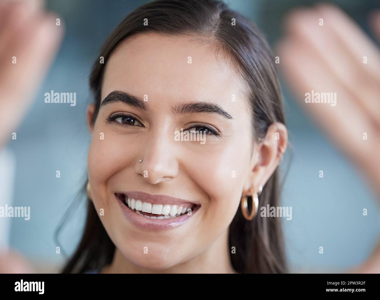 Portrait, business woman and happy, smile and ambition by entrepreneur ...
