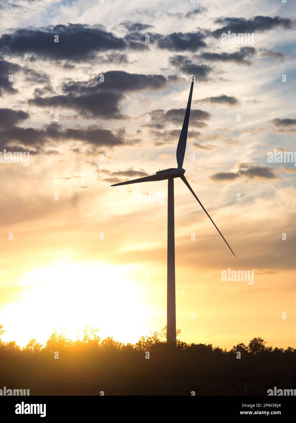 Wind turbines farm at sunset Stock Photo - Alamy