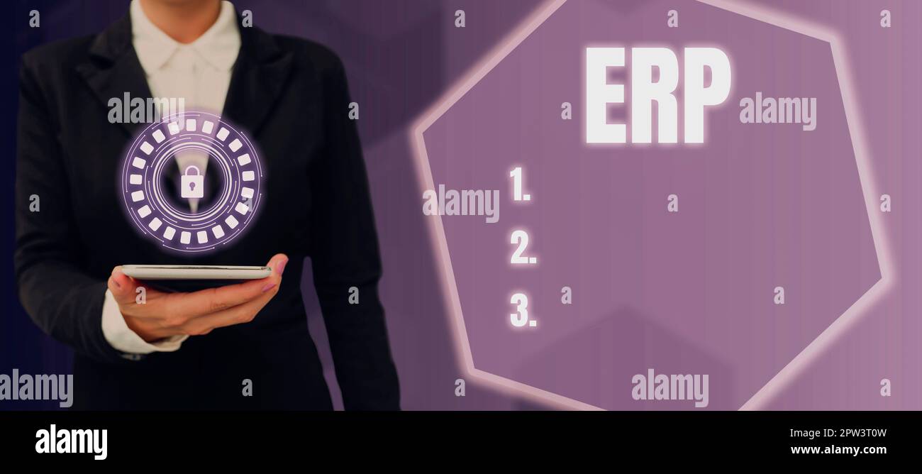 Handwriting text Erp, Word Written on enterprise resource planning centralized database for ...