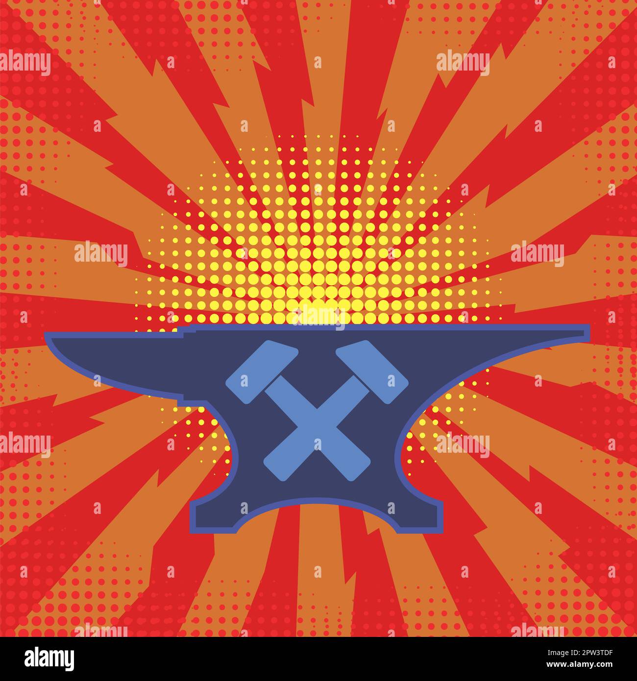 Anvil and Hammer Icons on Red Dotted Background. Industrial Logo Design ...