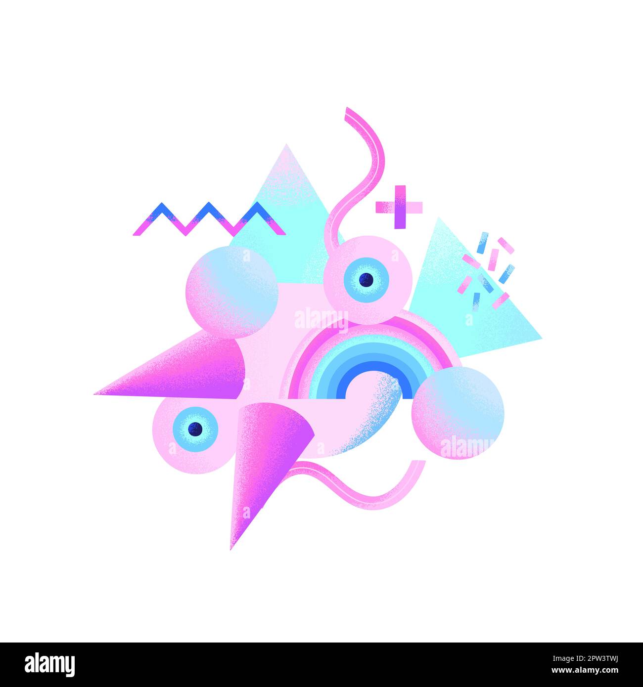 Gradient psychedelic composition of geometric shapes rainbow and eyes ...