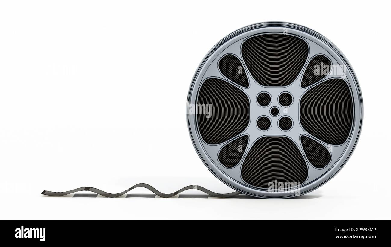Film reel isolated on white background. 3D illustration Stock Photo - Alamy