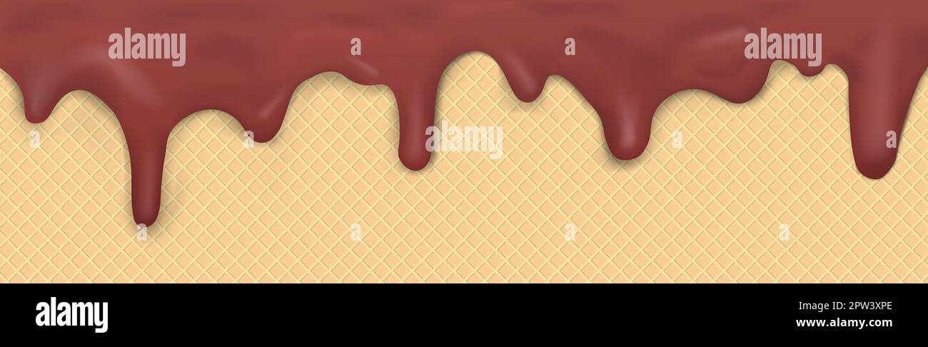 Sweet seamless panoramic ice cream pattern with dripping dark chocolate ...