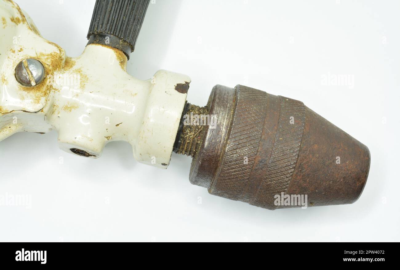 Head of Vintage hand drill isolated on white background Stock Photo - Alamy