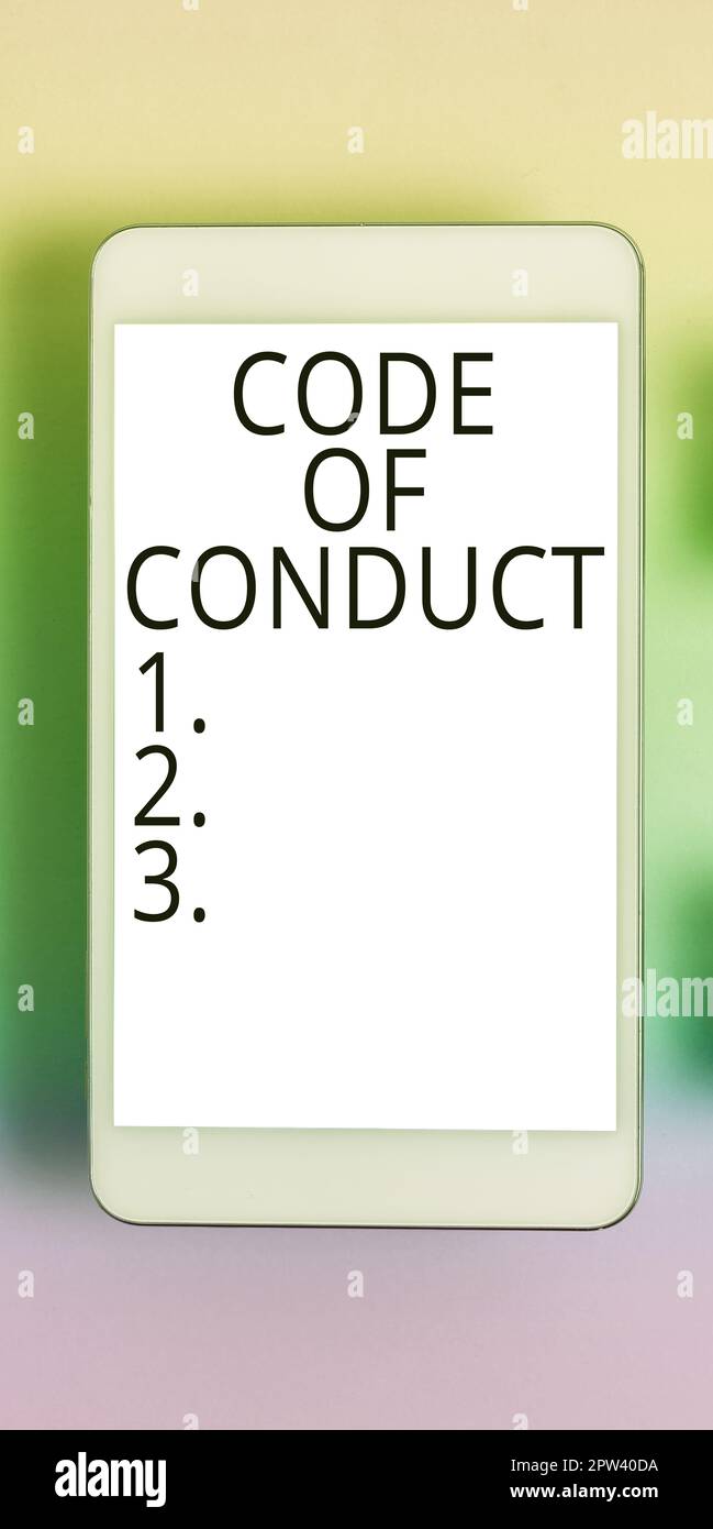 Text sign showing Code Of Conduct, Word Written on Ethics rules moral ...