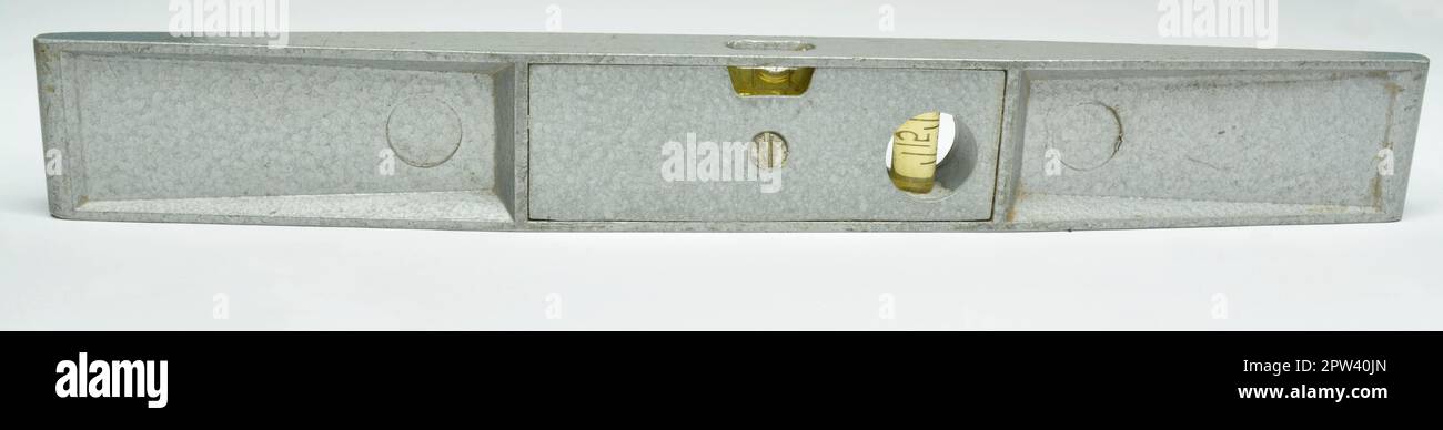 A bubble level tool used to determine whether a surface is horizontal ...