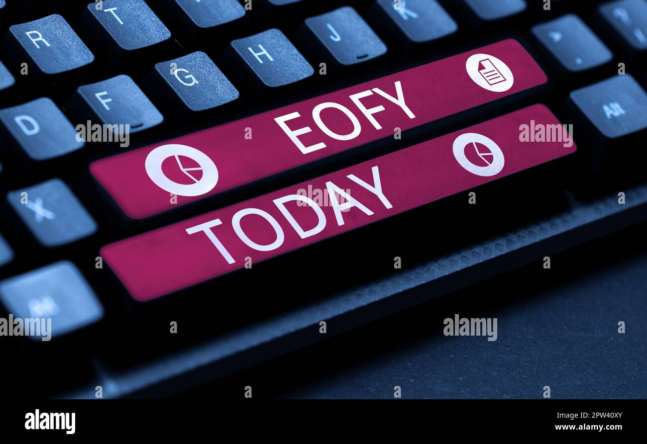 Sign displaying Eofy, Word for a mega sale held on an end of a ...