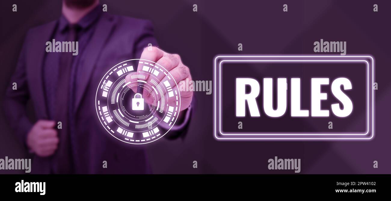 Sign displaying Rules, Word for exercise ultimate power authority over ...