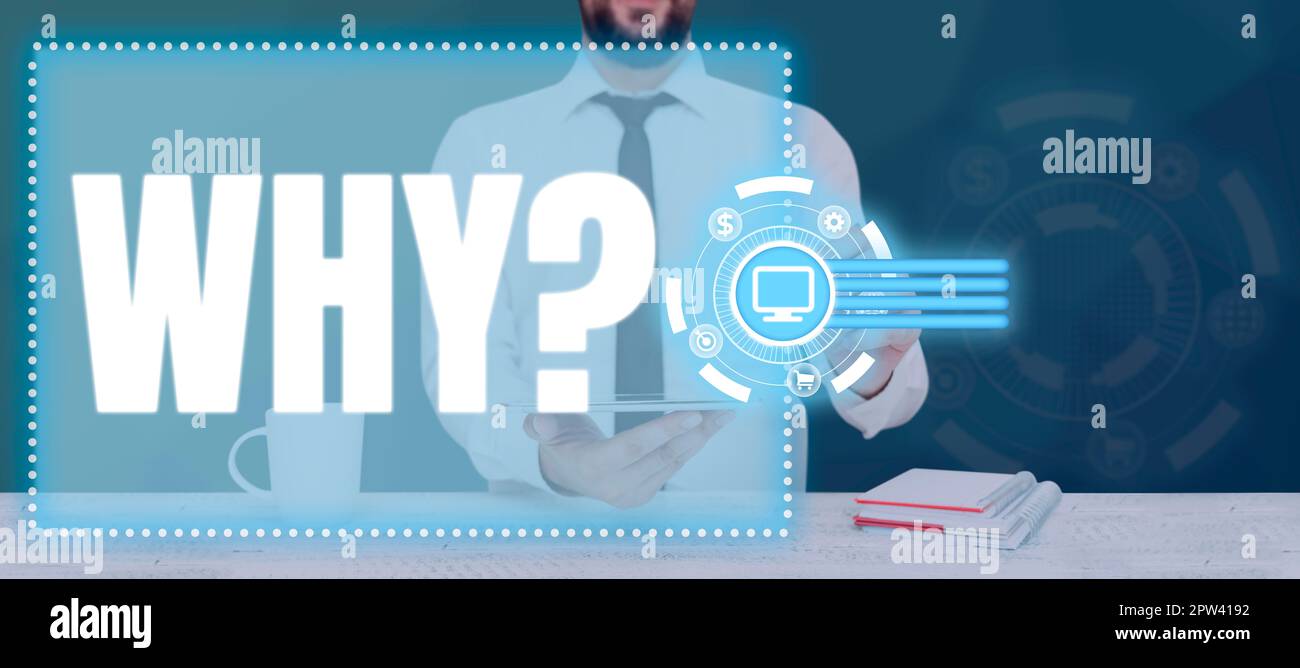 Writing displaying text Why, Concept meaning Asking for what reason and ...