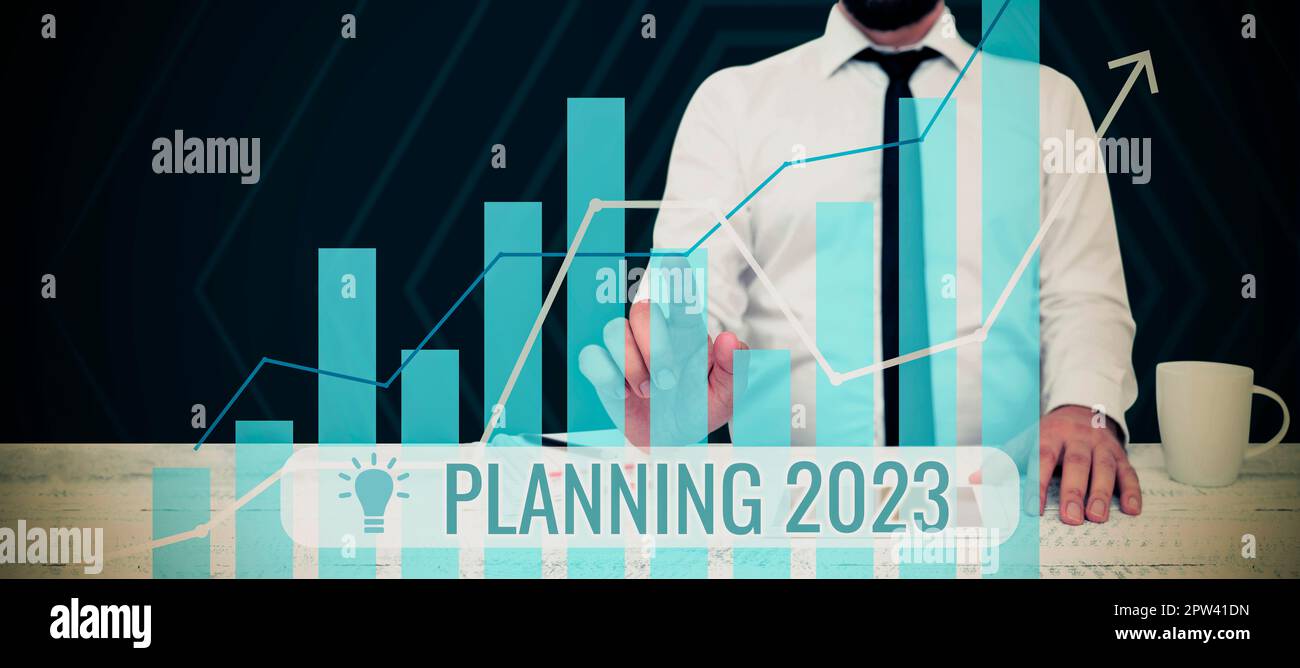 Hand writing sign Planning 2023, Business concept Begin with end in the ...
