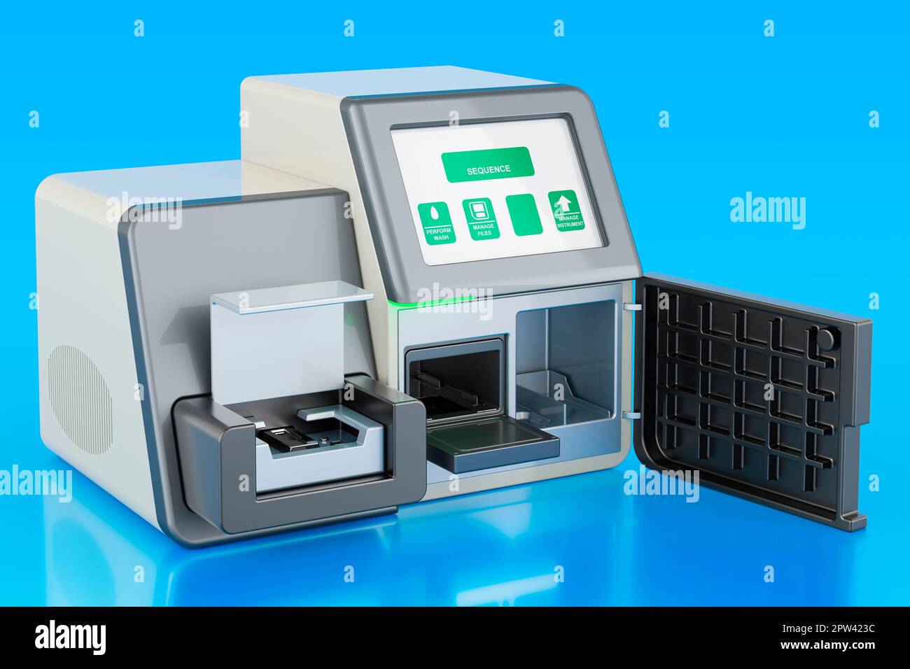 DNA sequencer on blue backdrop, 3D rendering Stock Photo - Alamy