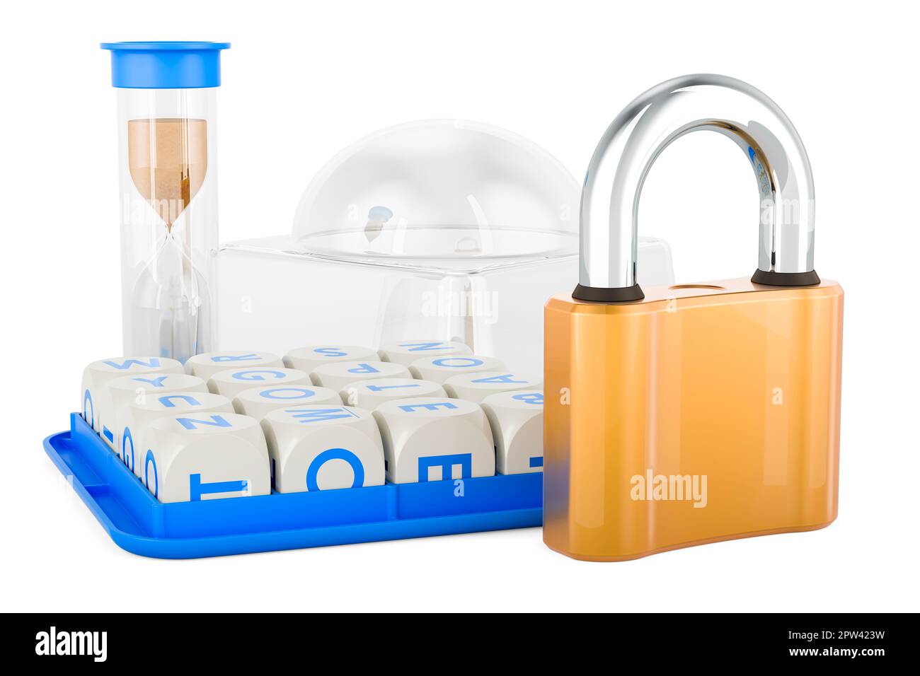 Boggle Board Game with padlock. 3D rendering isolated on white ...